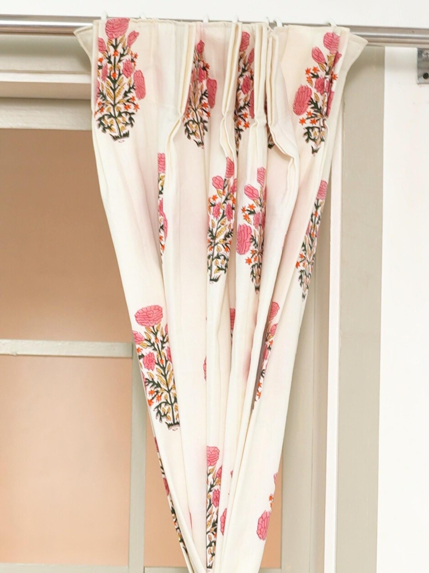 Hand Block Print Curtain Indian Block Printed Ring Curtain Boho Floral ...