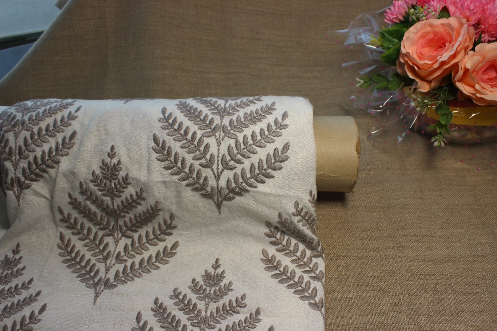 Linen Running Fabric Embroidery Fabric by the Yard Floral - Etsy