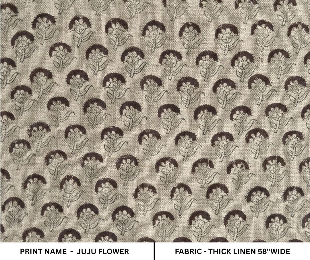 JUJU FLOWER - Fabric With Flowers , Designer Block Print Fabric , Linen ...