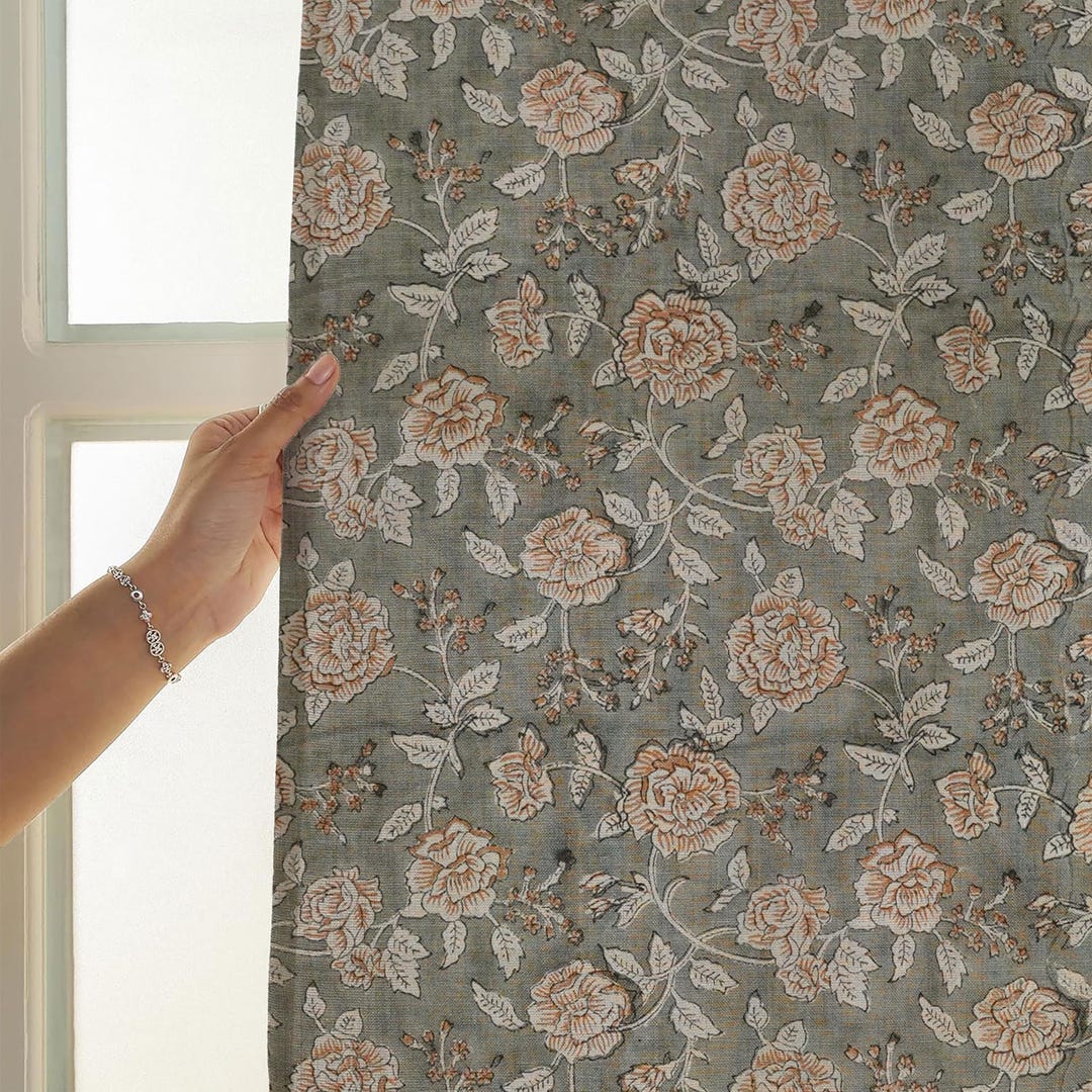 Curtain Panel Block Print Linen Drapery Panel Handmade Custom Curtain ...