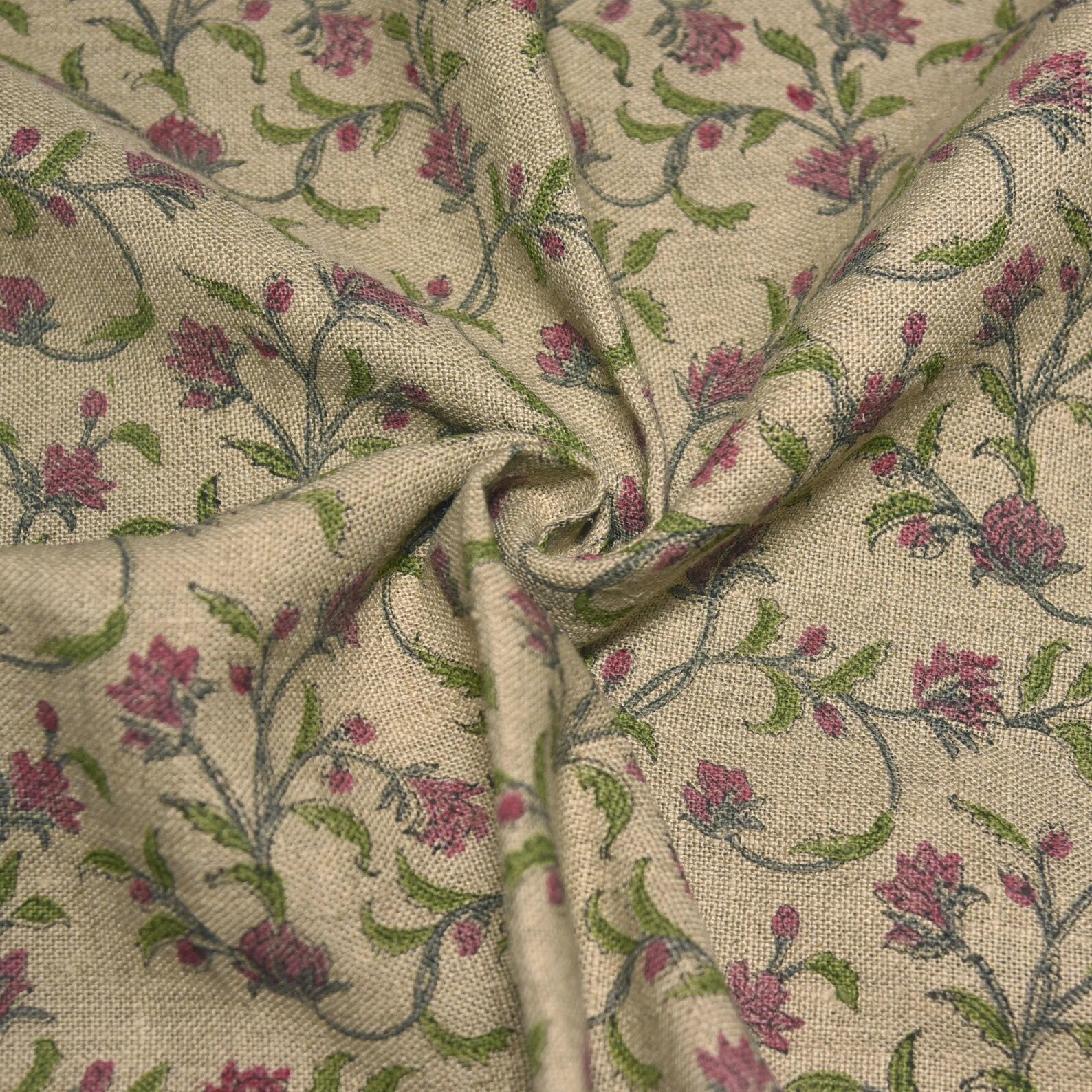 PUSHP-VARSHA - Floral Linen Fabric, Indian Block Print | Hand Blocked ...