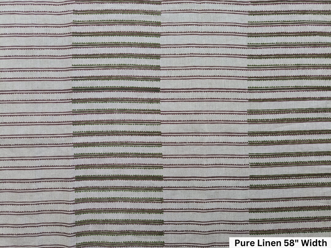 Pure Linen 58 Wide, Linen Stripe Fabric, Block Print Linen Handloom ...