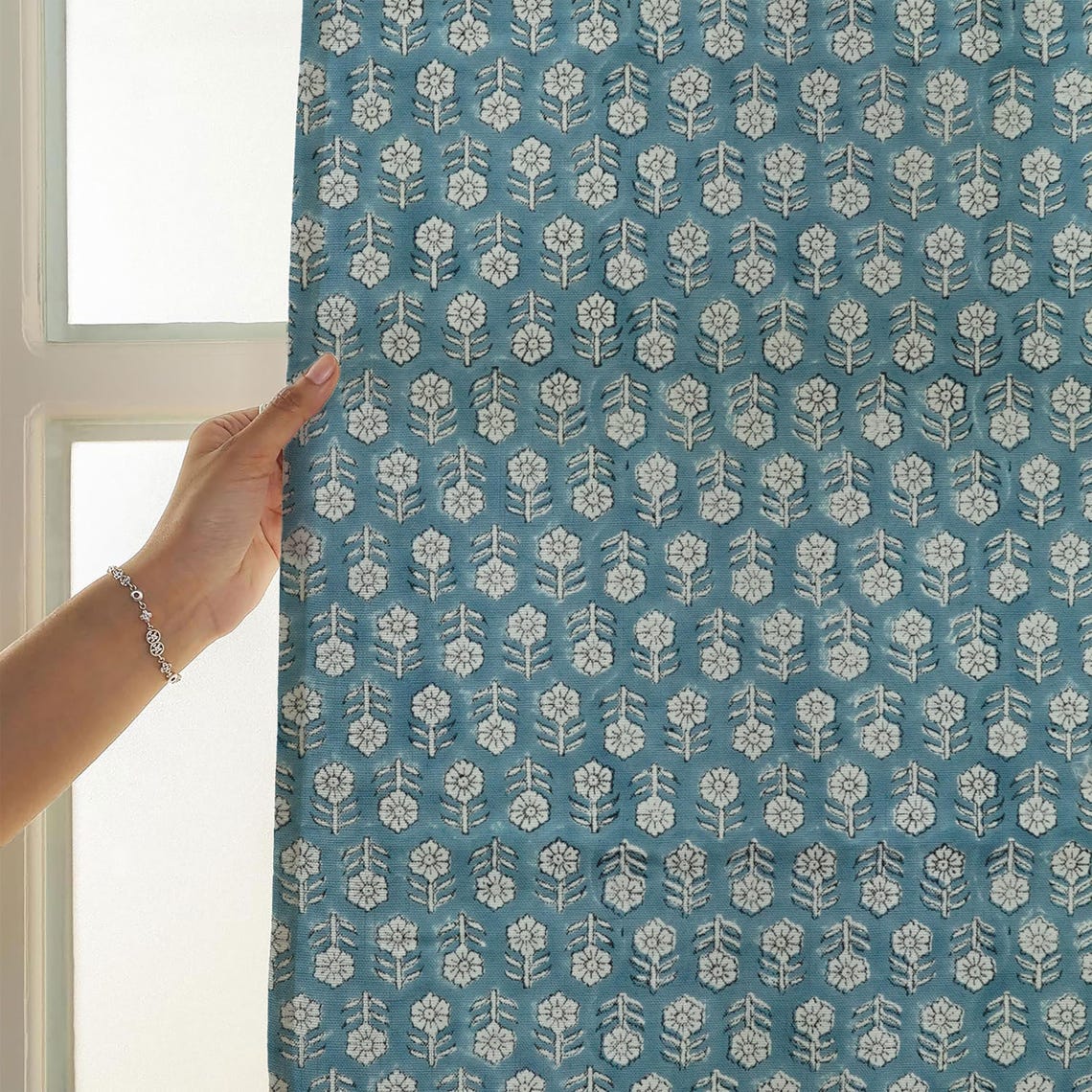 Pleated Curtain Panel Hand Block Print Linen Curtain Custom Made ...