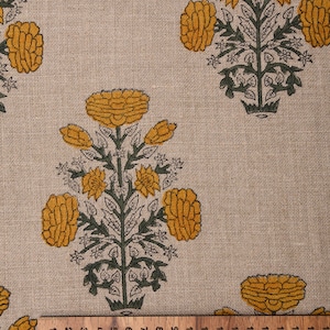 Indian Hand Block, Thick Linen 58 Wide, Hand Made Mustard Floral Print ...