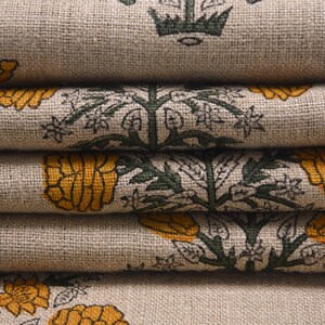 Indian Hand Block, Thick Linen 58 Wide, Hand Made Mustard Floral Print ...