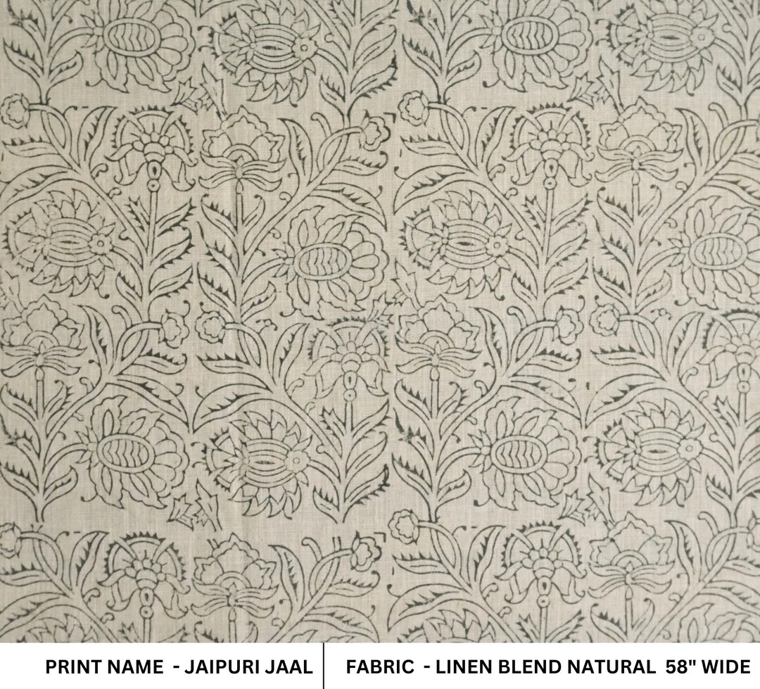 Linen Blend Natural, Block Print Linen, Indian Fabric, Curtain and ...