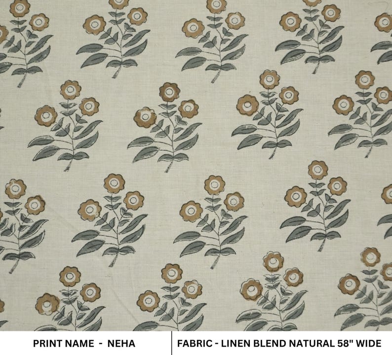 Floral Hand Block Print Linen, Handmade Throw Pillow for Couch, Fabric ...