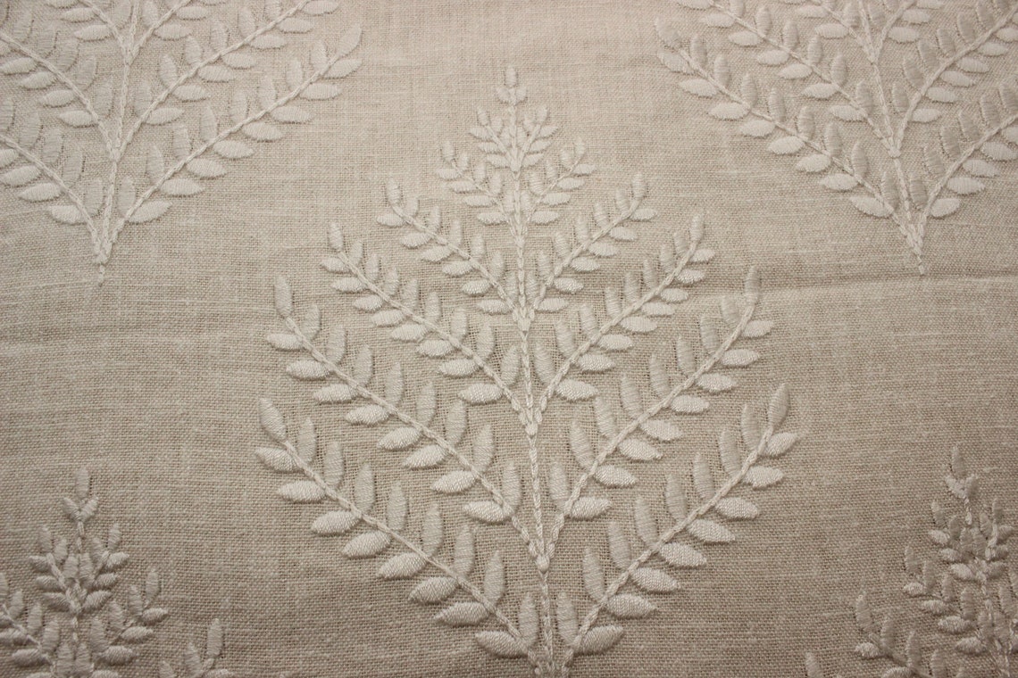 Leaf Pattern Embroidered Fabric, Floral Linen Embroidered Fabric for ...