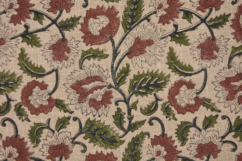 Indian Block Print Art, Floral Hand Block, Thick Linen 58" Wide, Fabric ...