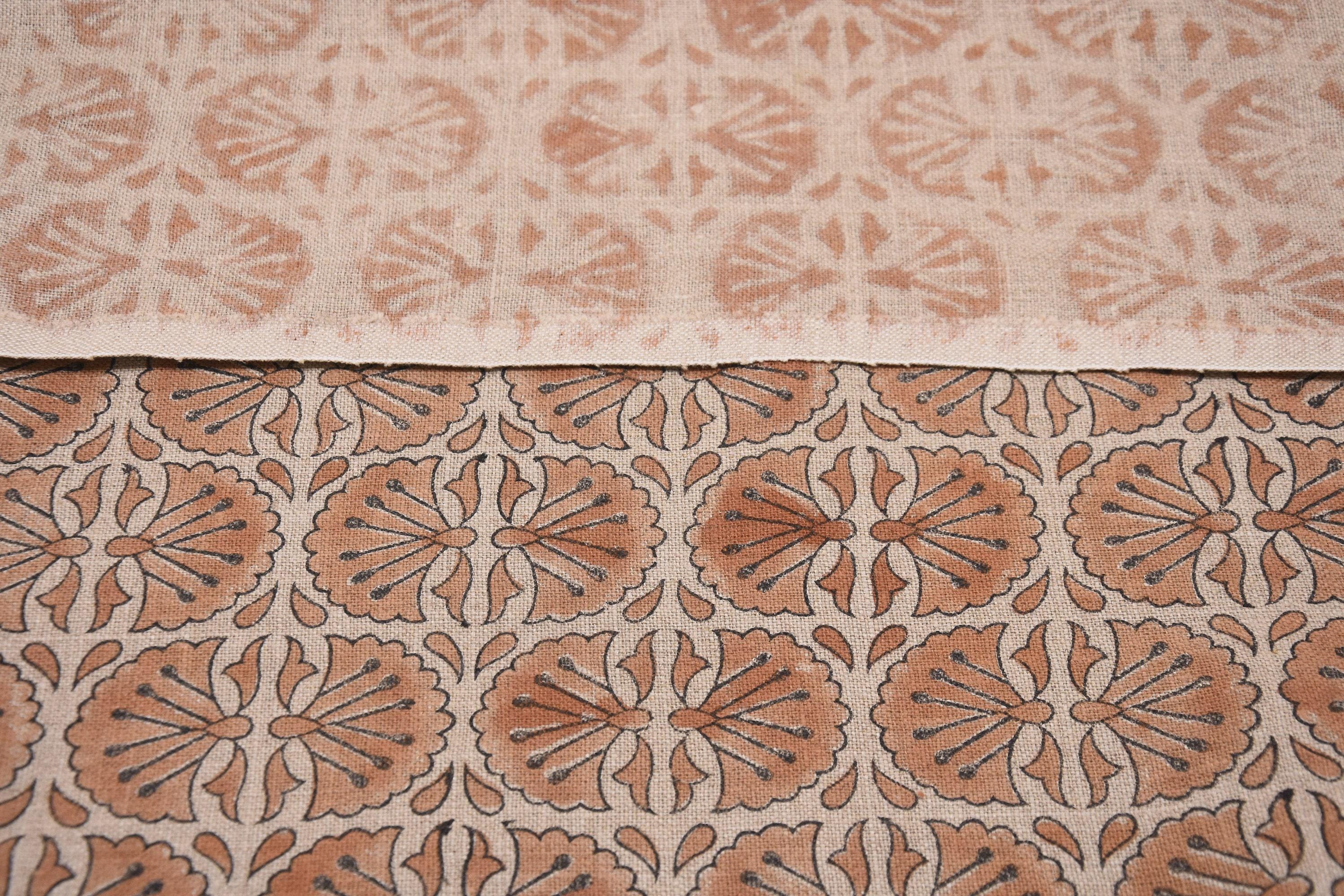 Thick Linen 58" Wide, Rust Floral Hand Block Linen Pillow Cover, Indian ...