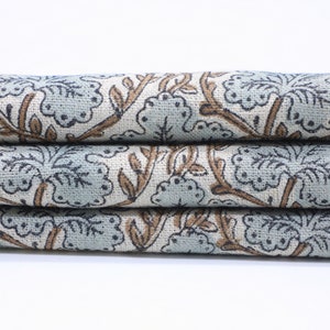 Block Print Cushion Fabric, Thick Linen 58" Wide, Floral Indian ...