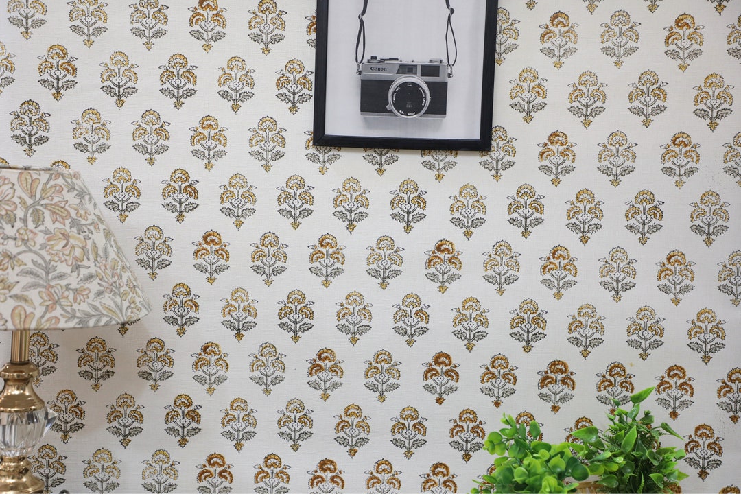Indian Block Print Wallpaper, Handmade Art, Living Room and Bed Room ...