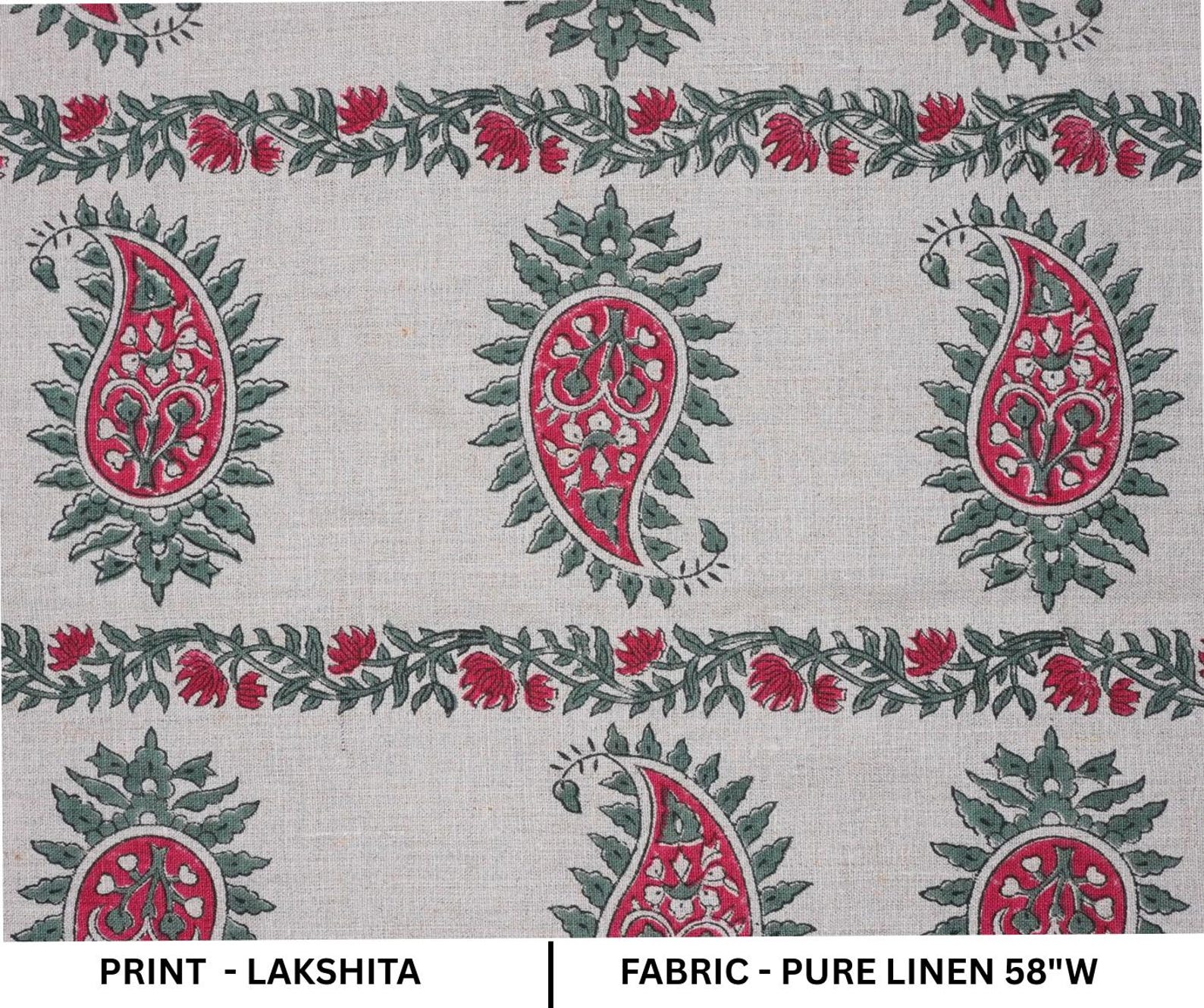 Boho Decorative Linen Hand Block Print Fabric, Linen by the Yard for ...