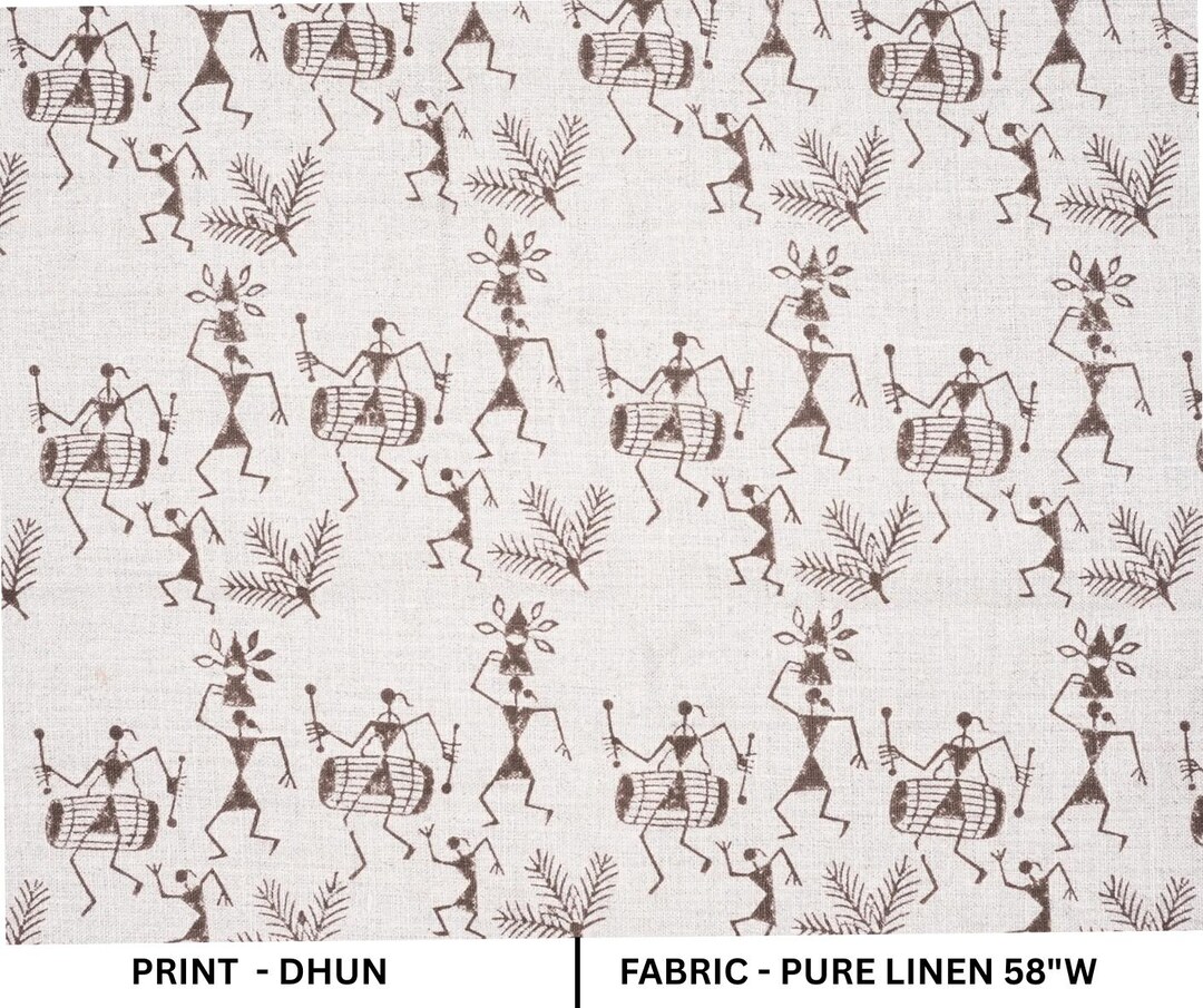 Pure Linen Hand Block Print Fabric, Upholstery Fabric by the Yard ...