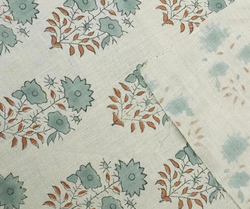 Linen Block Print, Handmade Floral Art, Indian Textile, Pure Linen for ...