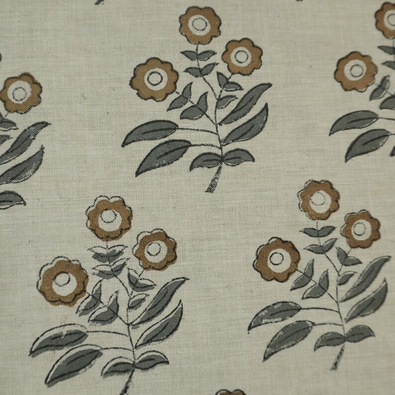 Floral Hand Block Print Linen, Handmade Throw Pillow for Couch, Fabric ...