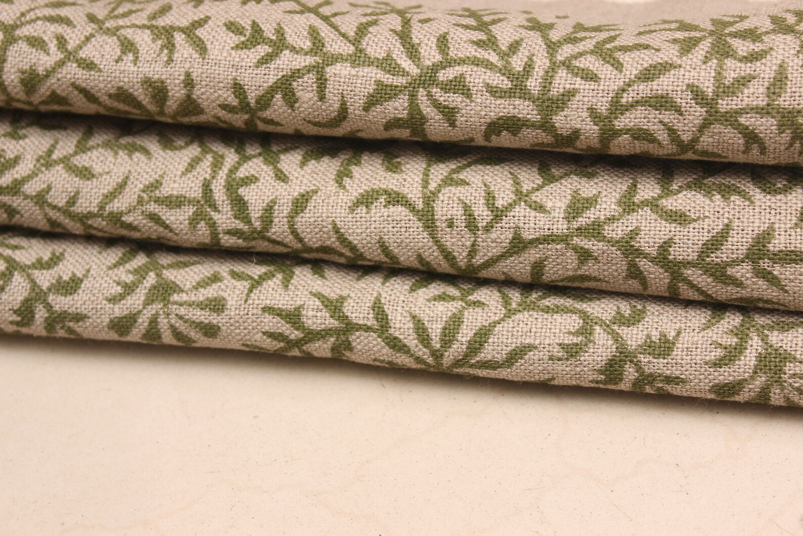 JUNGLEE GHASS LINEN Olive Green Indian Hand Block Printed Fabric, Linen ...