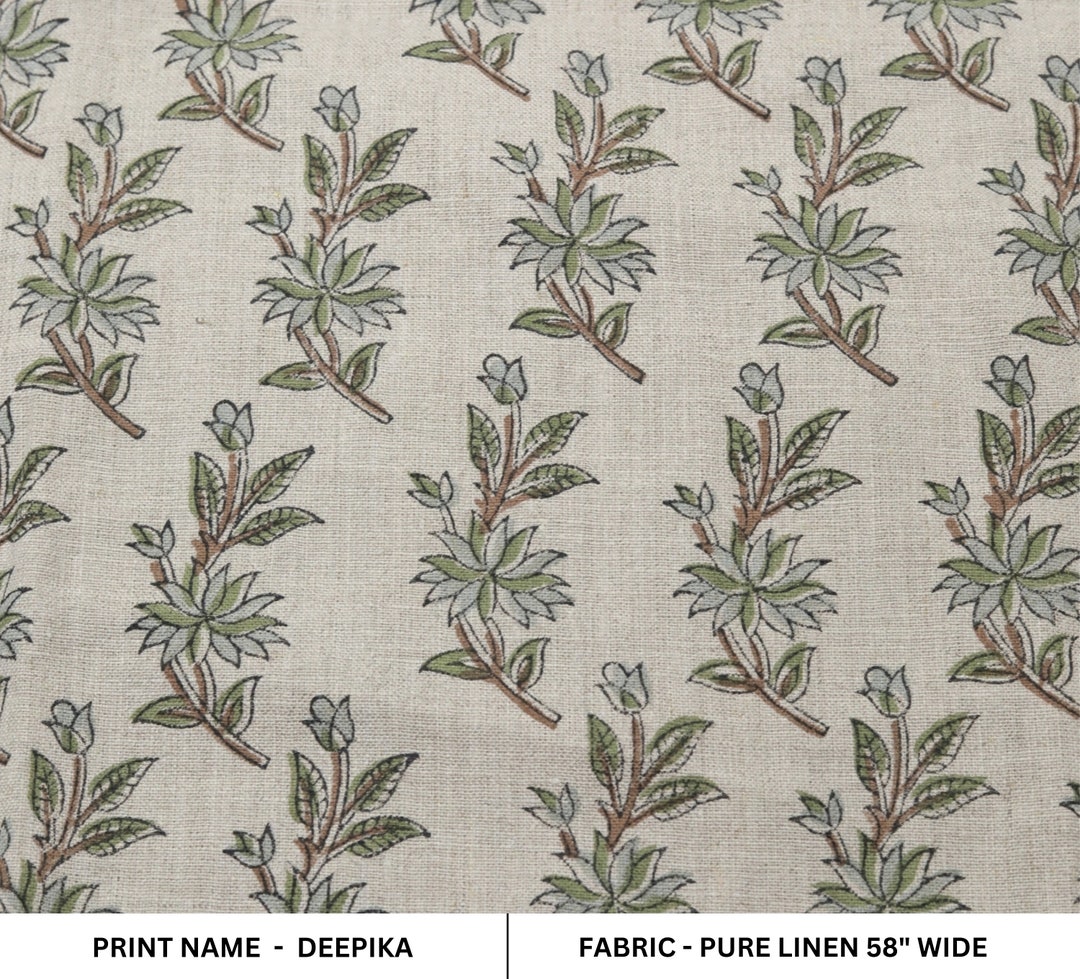 Linen Block Print Fabric for Window Curtains and Couch Cover, Pillow ...