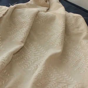 Leaf Pattern Embroidered Fabric, Floral Linen Embroidered Fabric for ...