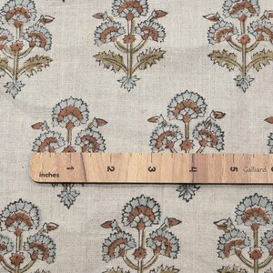 Linen Block Print Pure Linen Fabric, Handmade Floral Art, Pillow Fabric ...