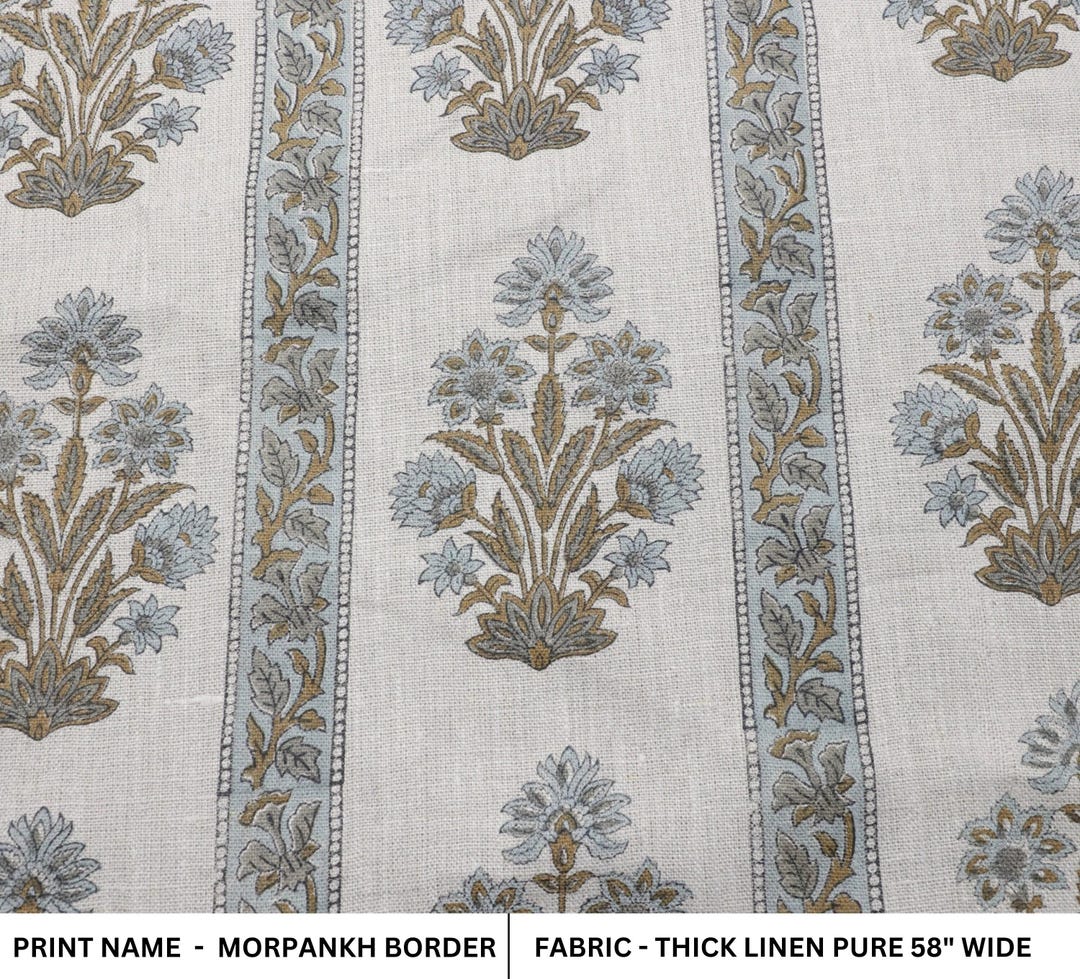 Linen Fabric, Floral Block Print Bulk Clothing, Fabric for Drapery ...