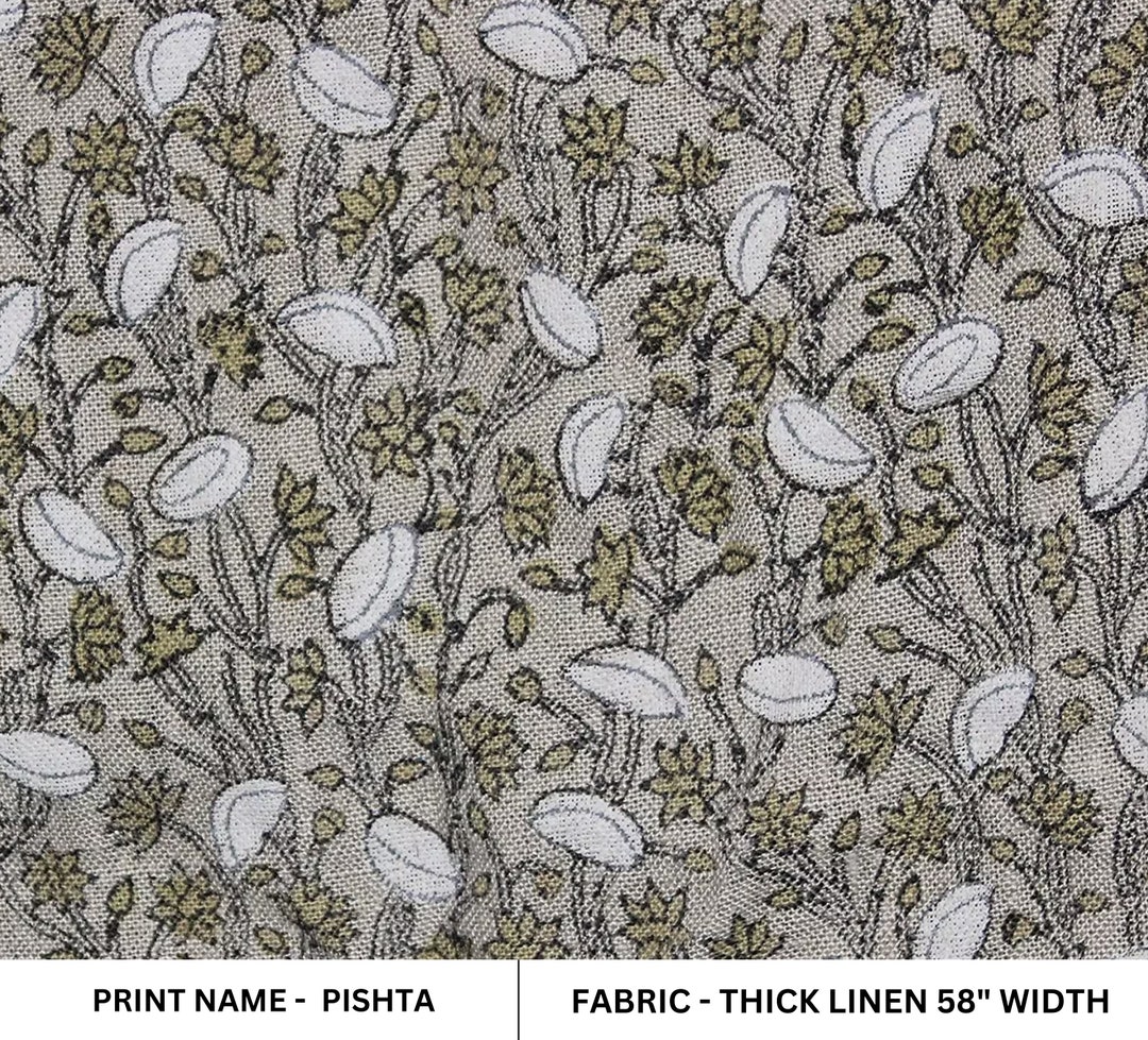 Block Print Linen Fabric by the Yard Window Curtains Natural Linen ...