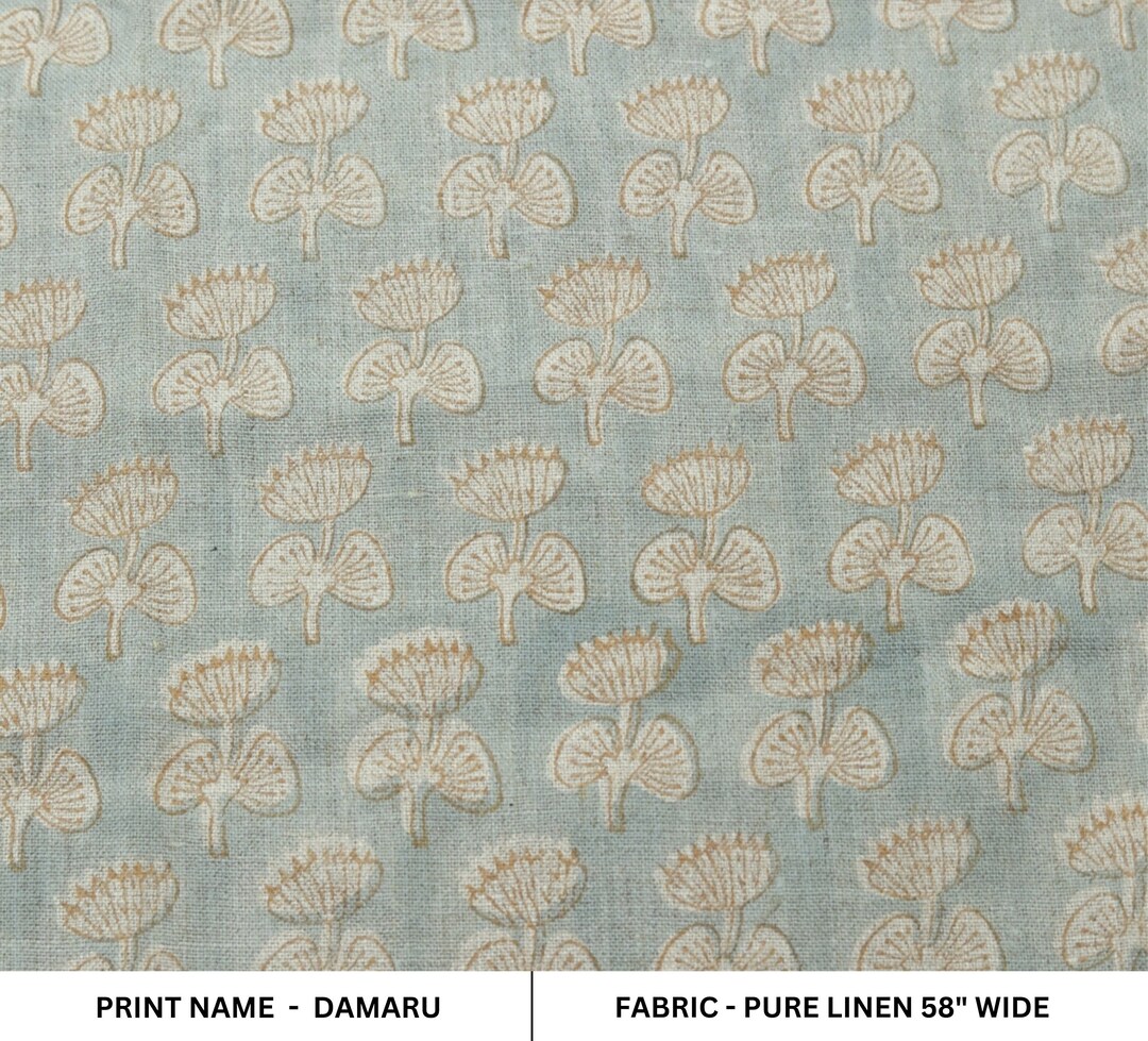 Linen Block Print Fabric for Drapery, Sewing Fabric, Designer Fabric by ...