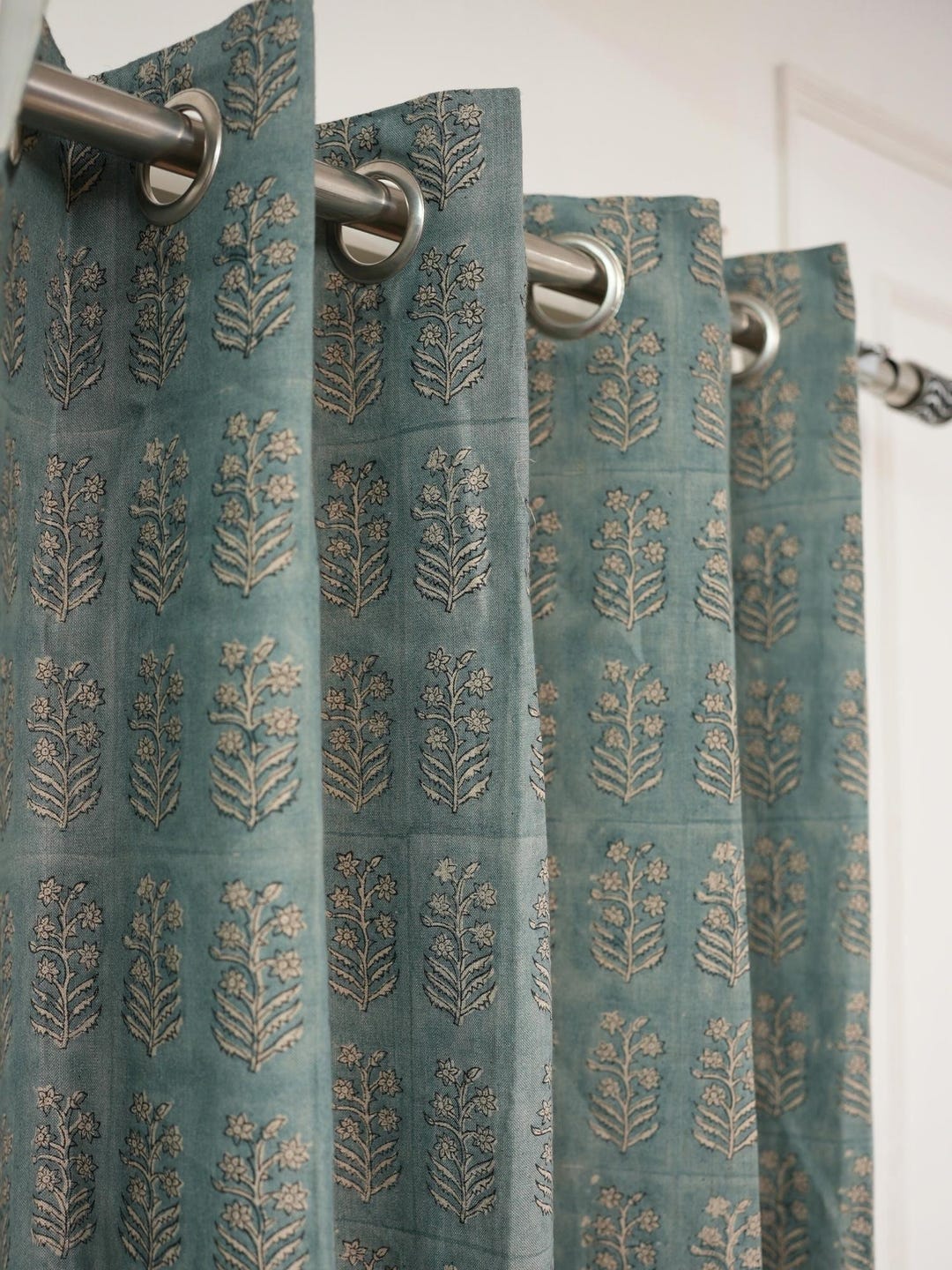 Floral Linen Room Curtain Eyelet Printed Decorative Curtain Pure Linen ...