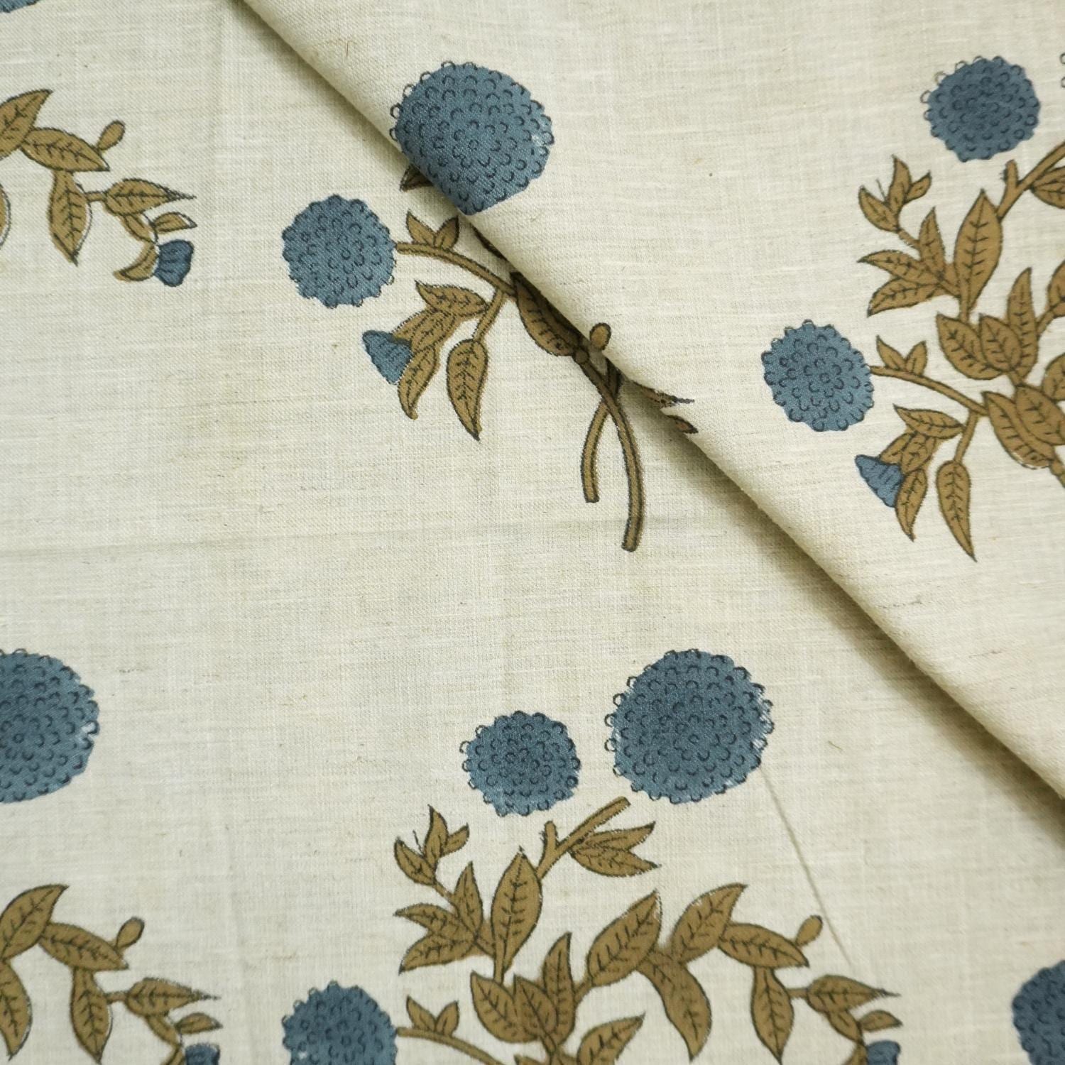 Linen Blend Natural 58" Wide, Hand Block Print Indian Fabric, Linen ...