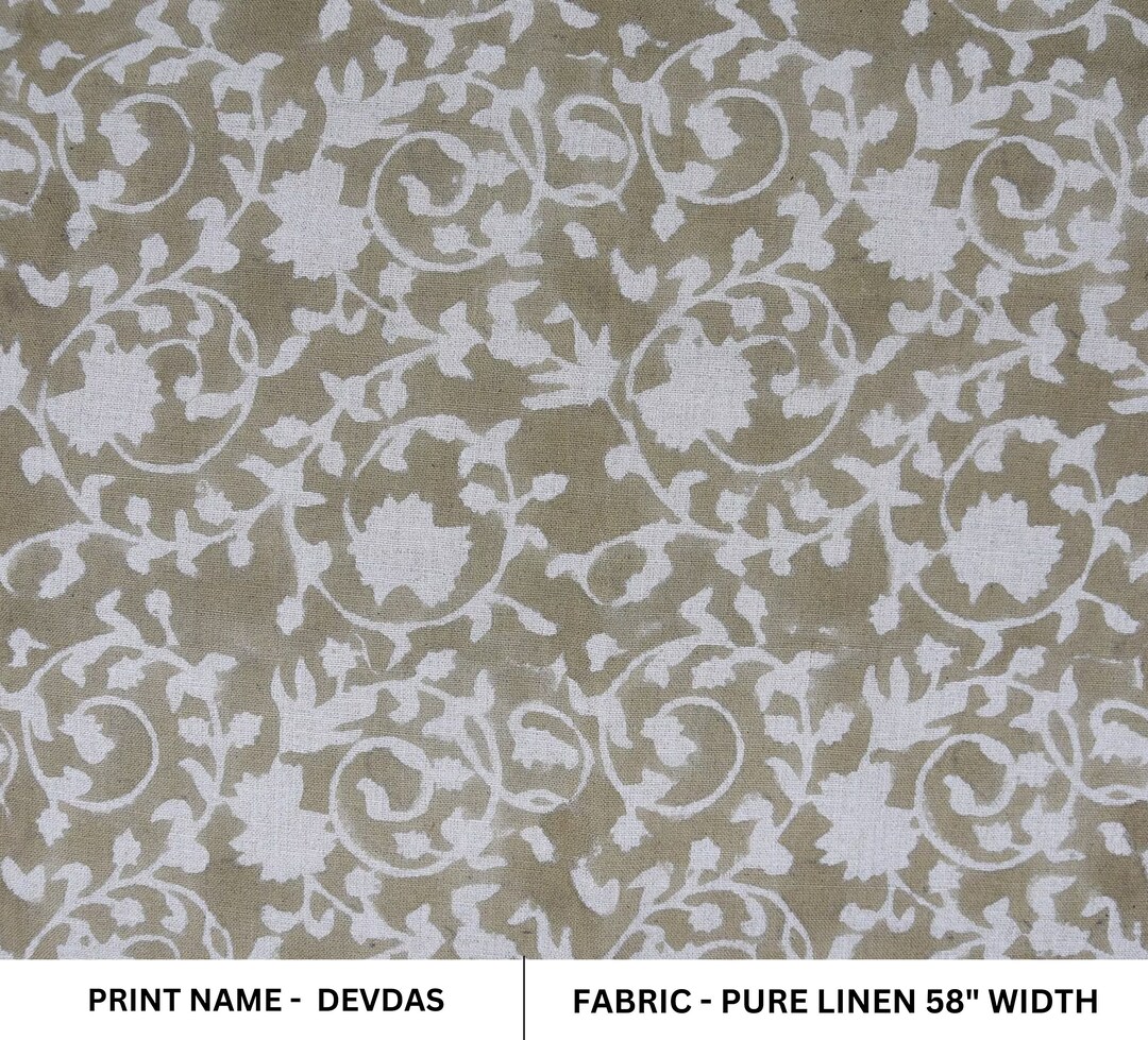 Block Print Pure Linen 58 Wide Indian Fabric, Linen by Yard, Floral ...