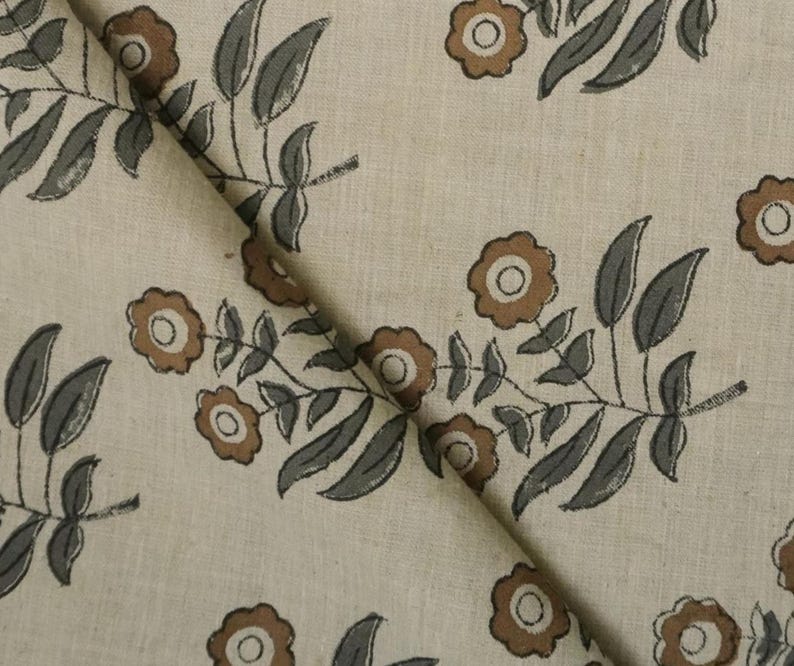 Floral Hand Block Print Linen, Handmade Throw Pillow for Couch, Fabric ...