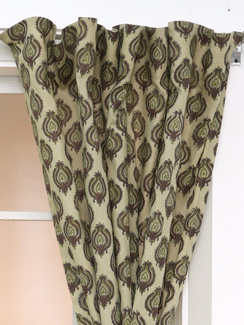 Hand Block Print Viscose Colored Linen Curtain Printed Window Treatment ...