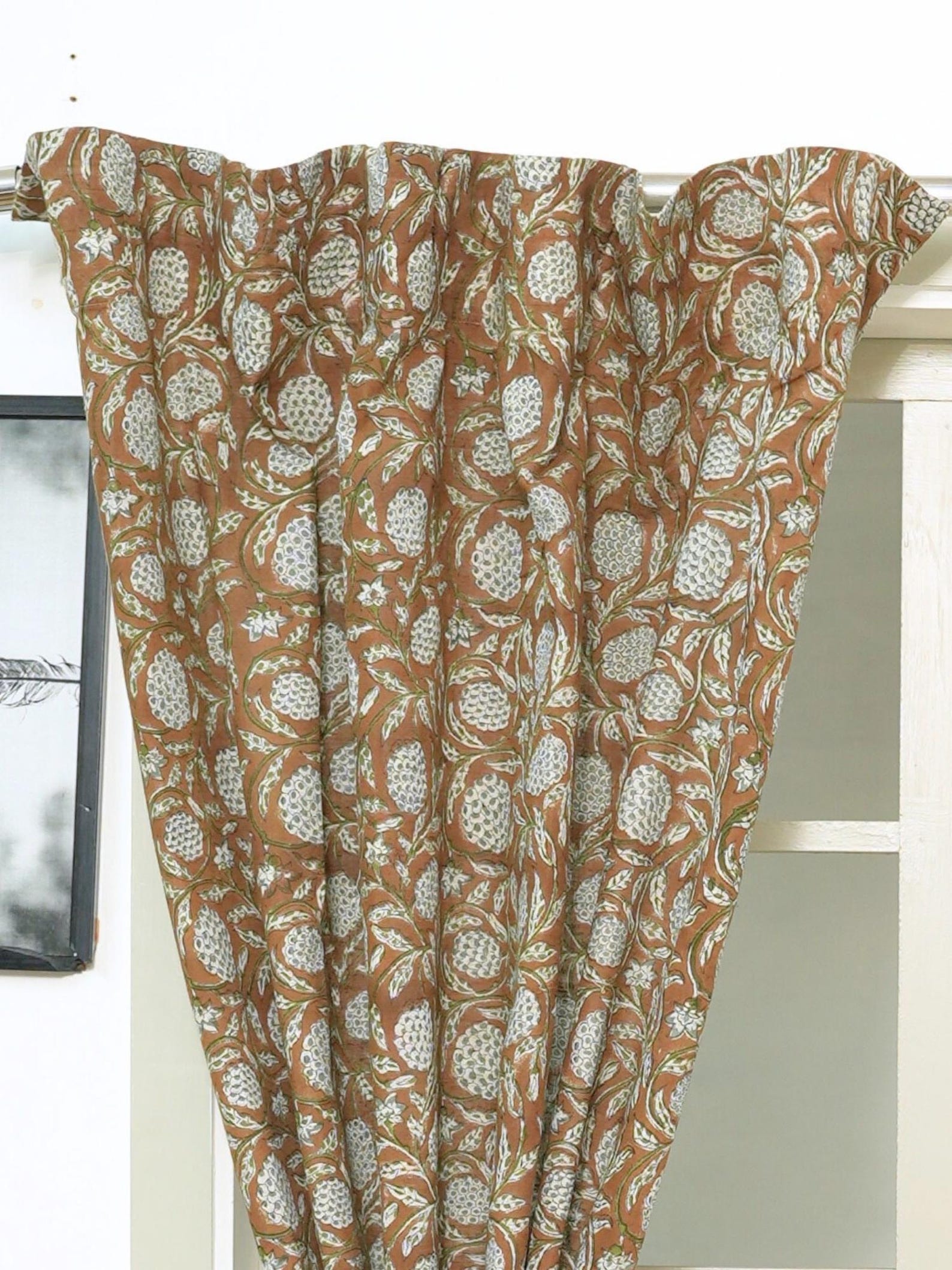Hand Block Printed Linen Curtain Panel, Boho Window Drapery, Colored ...