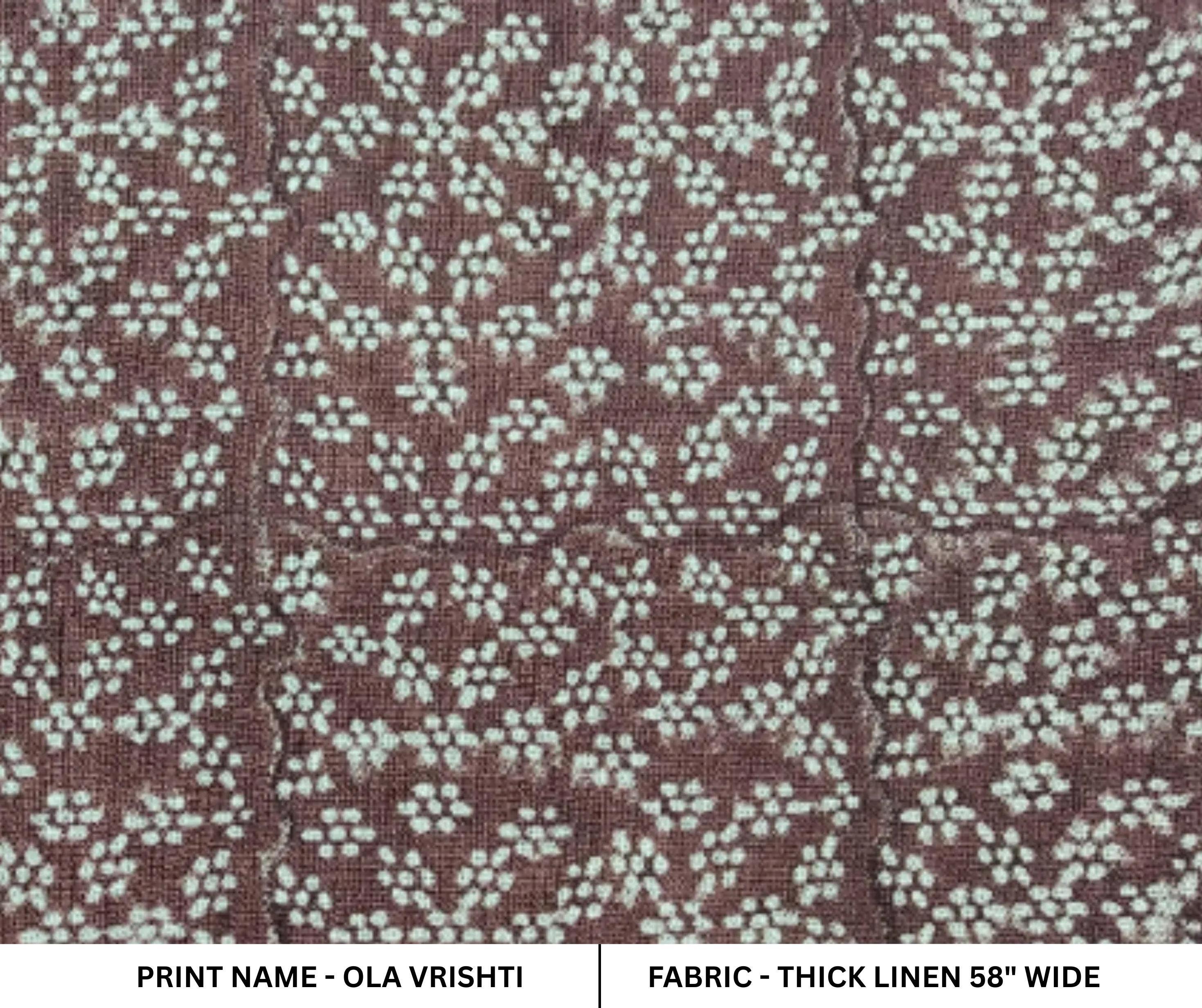 OLA-VRISHTI, Chocolate Brown Block Print Linen Fabric, Fabric by the ...