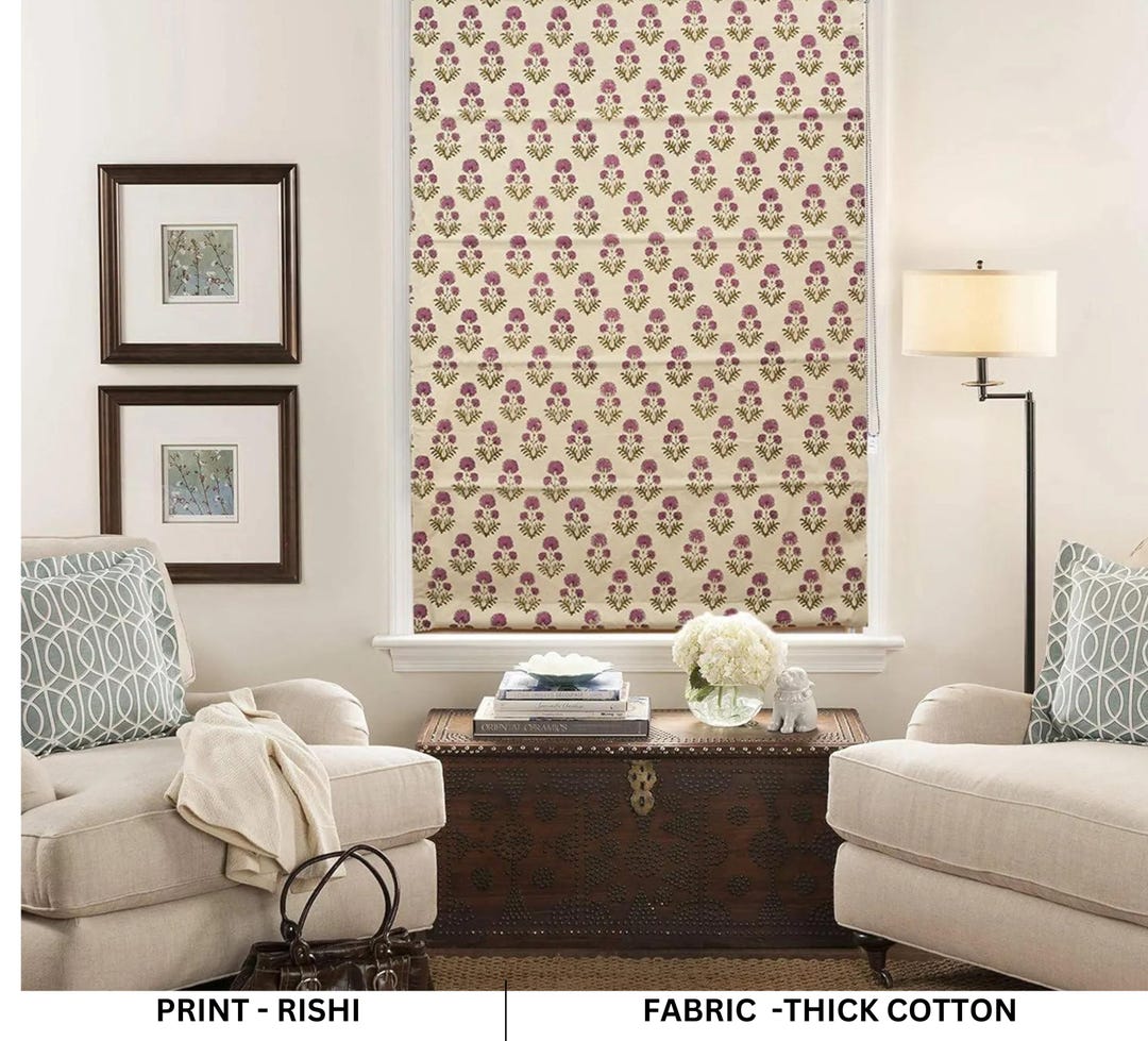 Window Block Print Roman Shades, Thick Cotton Custom Roman Shade ...
