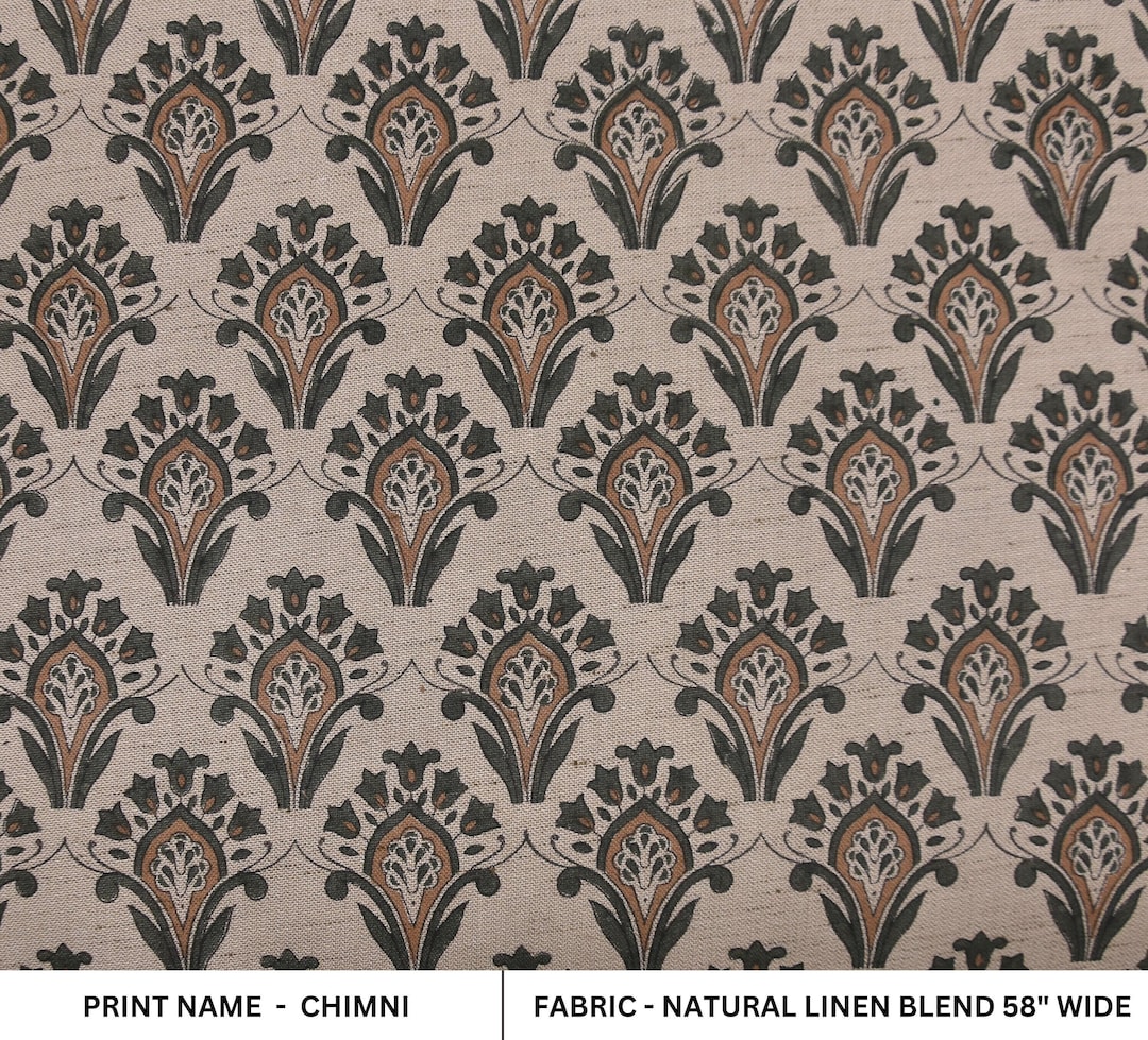 Floral Block Print Natural Linen Blend, Upholstery Window Curtains ...