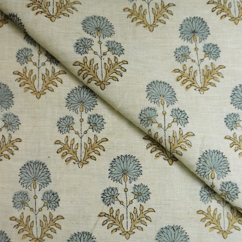 Block Print Handmade Decorative Linen Fabric Indian Textile Fabric by ...