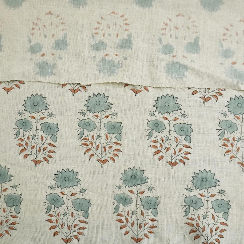 Linen Block Print, Handmade Floral Art, Indian Textile, Pure Linen for ...