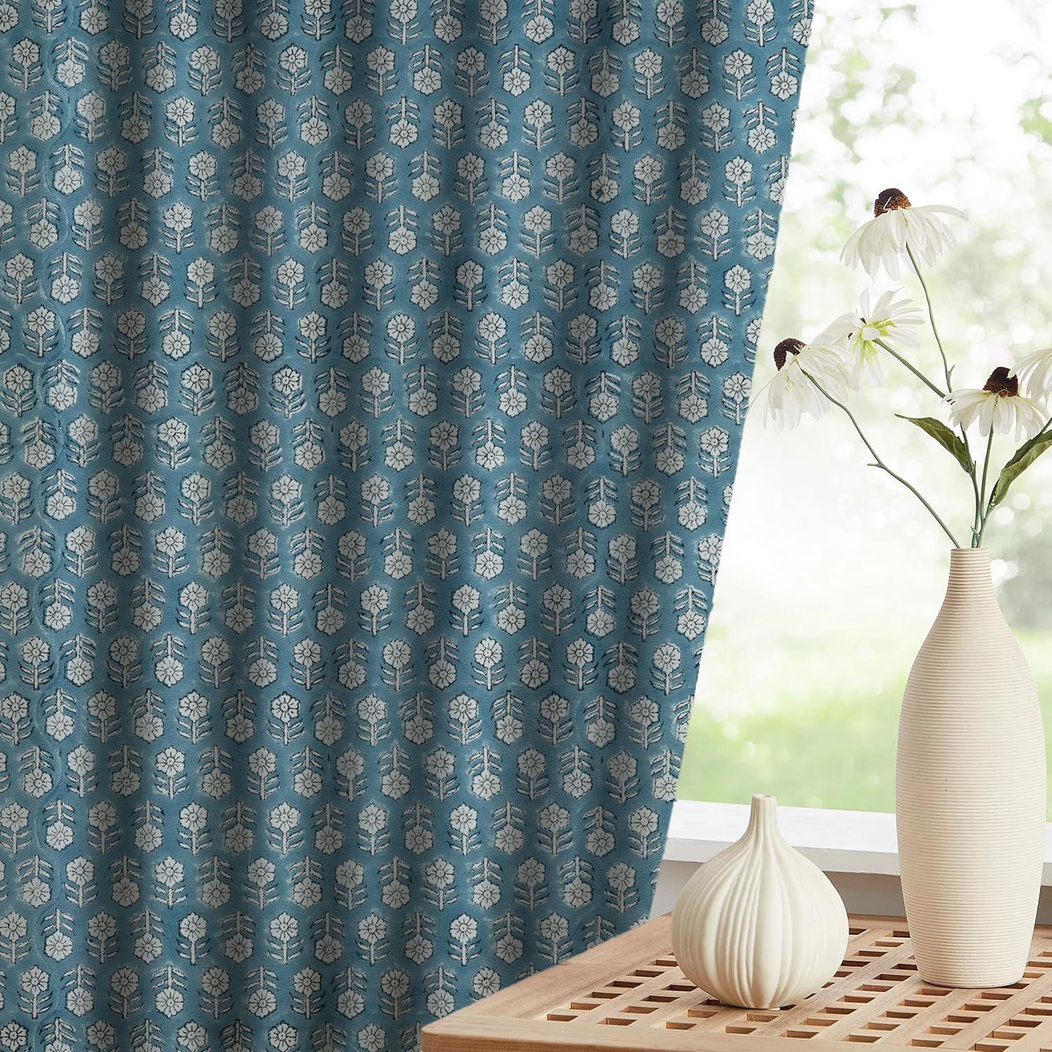 Pleated Curtain Panel Hand Block Print Linen Curtain Custom Made ...