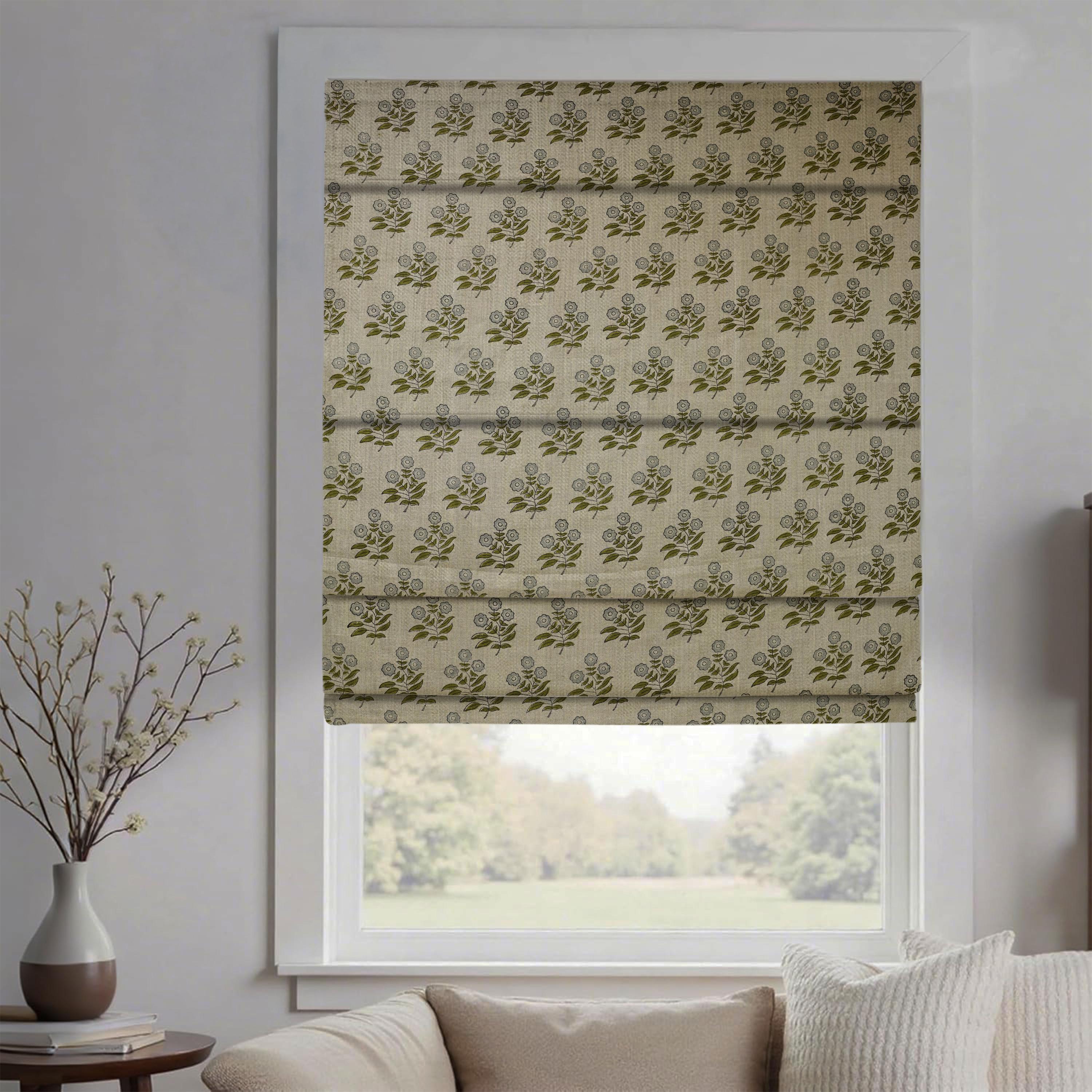 Shabby Chic Roman Blinds | Hand Block Thick Linen Fabric for Windows ...