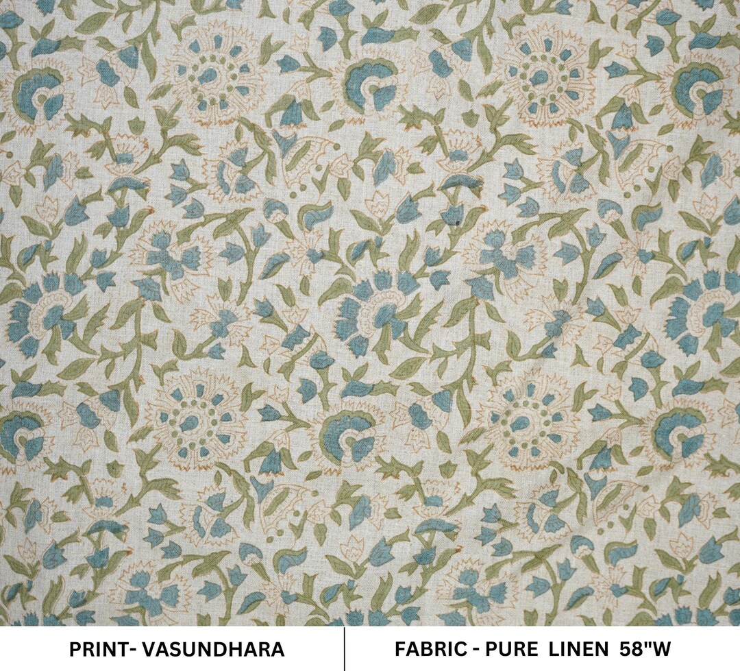 Pure Linen Fabric 58" Wide, Block Print Fabric, Indian Handmade Art ...