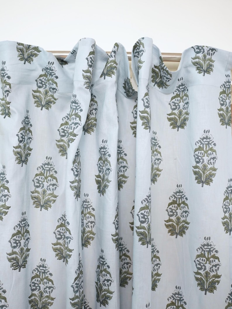 Floral Pattern Linen Blackout Curtains, Handcrafted Ring Top Drapes ...