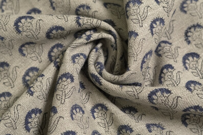 JUJU FLOWER Hand Wood Block Print Linen Flax Fabric Floral - Etsy