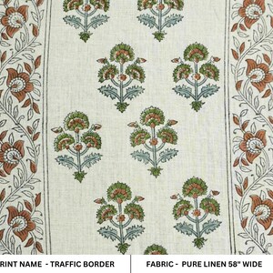 Block Print Linen Fabric, Floral Handmade Art Indian Textile, Pure ...