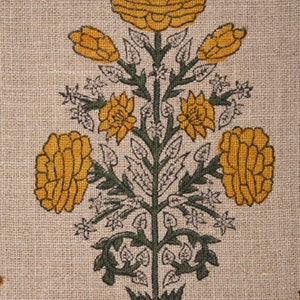 Indian Hand Block, Thick Linen 58 Wide, Hand Made Mustard Floral Print ...