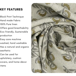 Pure Linen Hand Printed Linen Fabric for Women Clothing, Floral Hand ...
