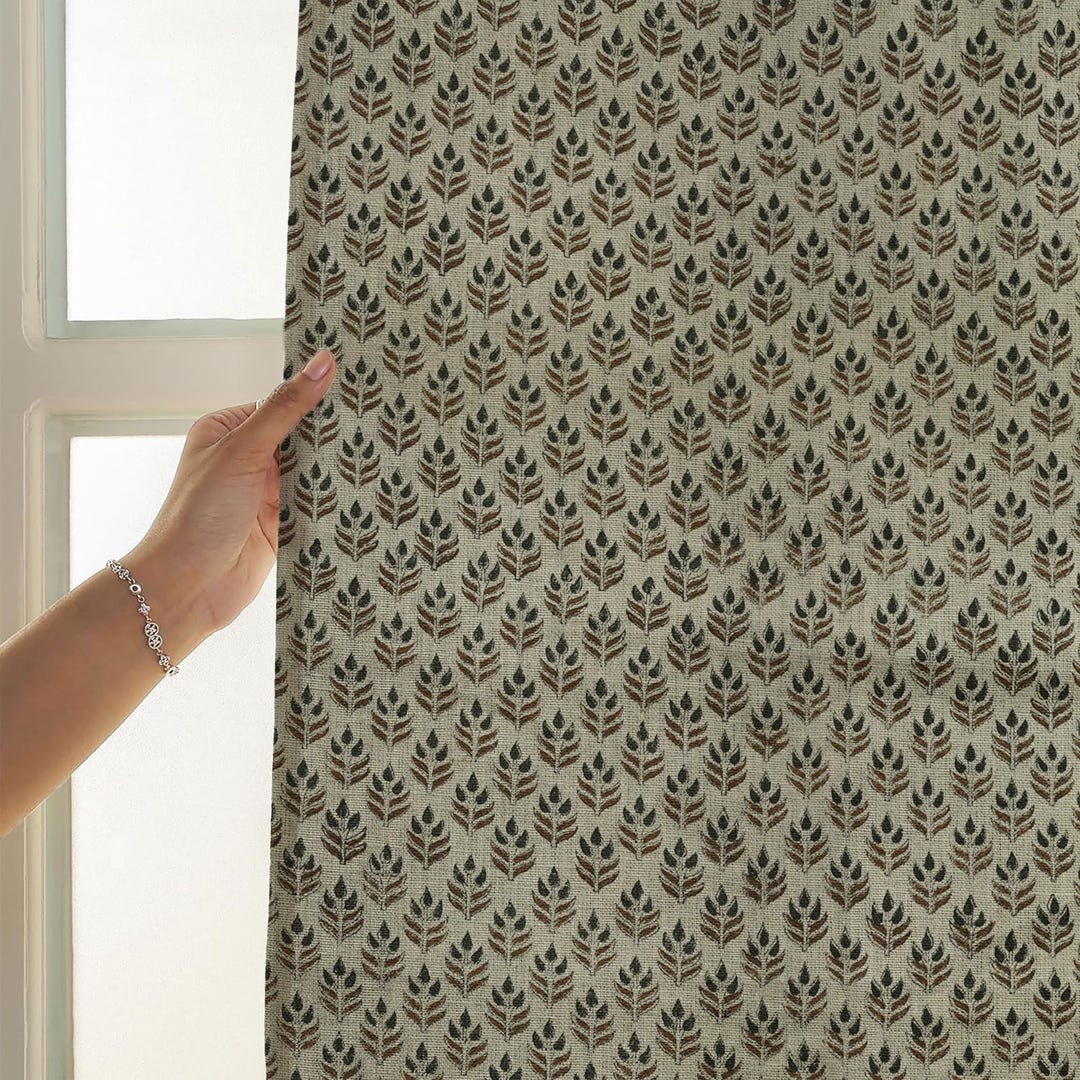 Decorative Linen Block Print Pleated Curtain Custom Handmade Window ...