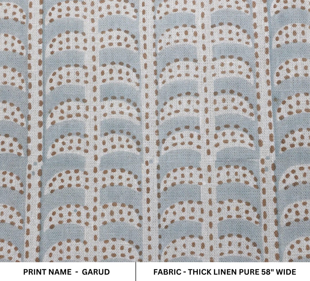 Floral Block Print Thick Linen Pure 58" Wide Fabric for Couch Cover and ...