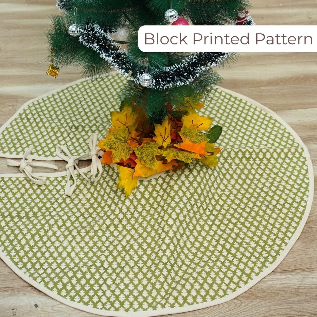 Hand Printed Linen Tree Skirt With Rustic Farmhouse Holiday Look ...