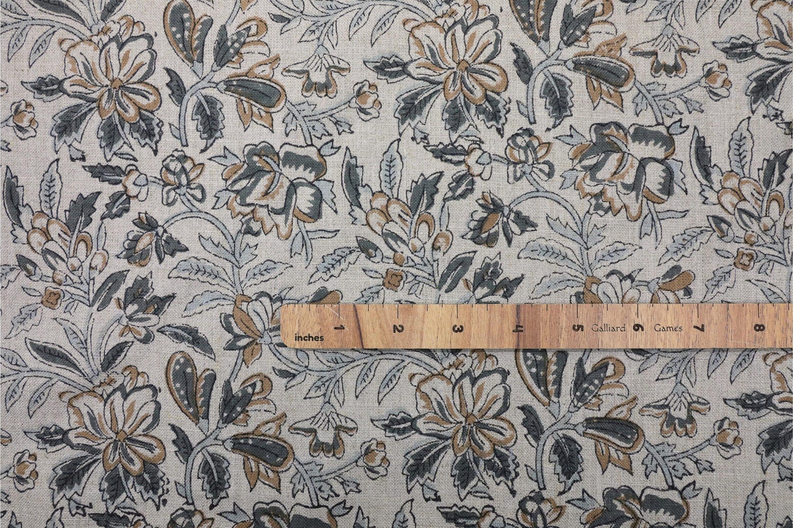 Block Print Pure Linen 58" Wide Fabric for Curtain, Tablecloth, Napkins ...
